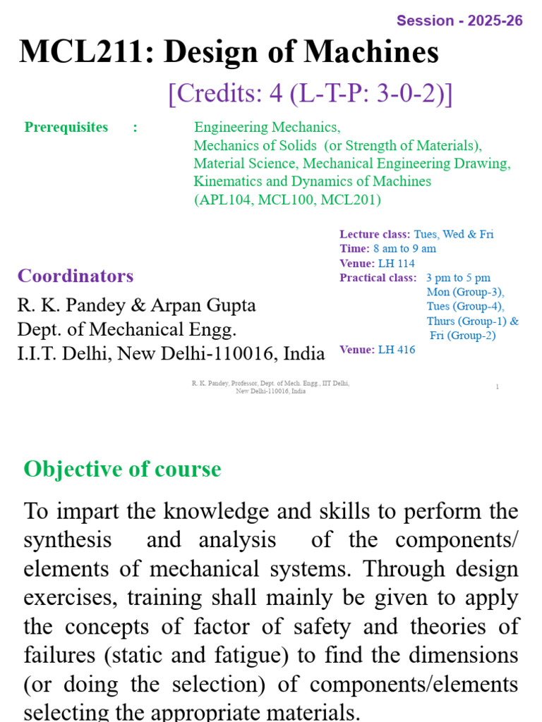 MCL211-Design of Machines-Instruction and Evaluation Policy 22-7-2025 ...