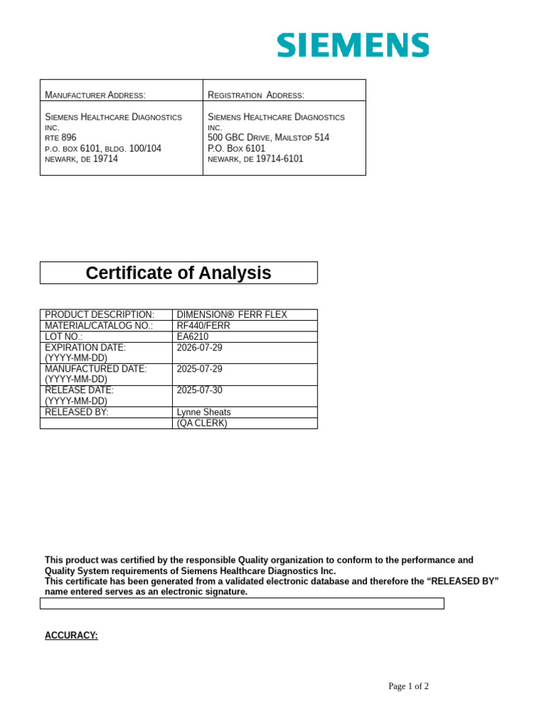 FERRITIN FLEX REAGENT 120 TESTS - Dimension Clinical Chemistry System ...