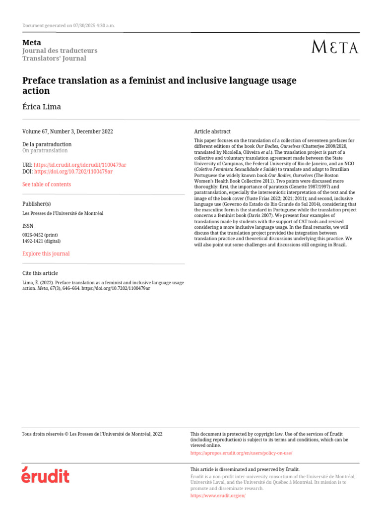 Preface Translation As A Feminist and Inclusive Language Usage | PDF | Grammatical Gender ...