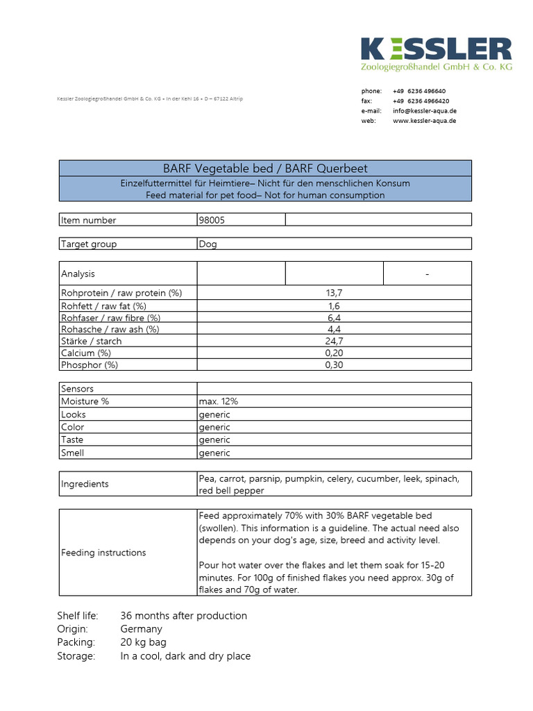 Specification 98005 - BARF Vegetable Bed | PDF | Vegetables | Foods