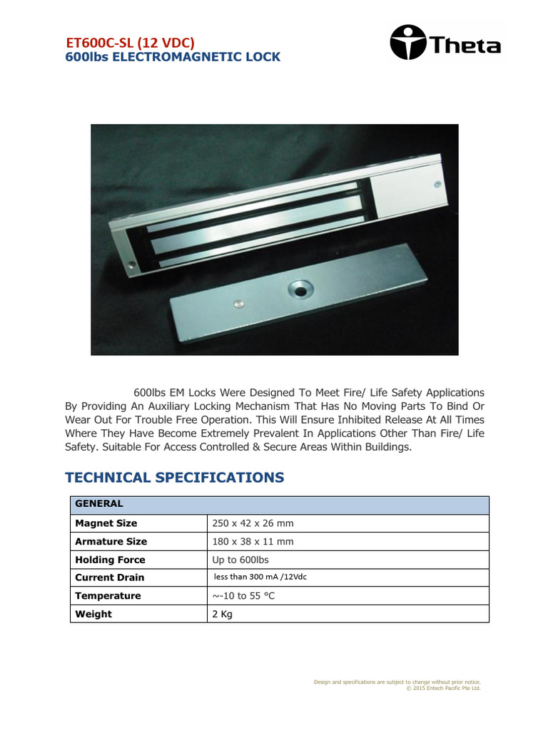 600lbs Electromagnetic Lock Specs | PDF