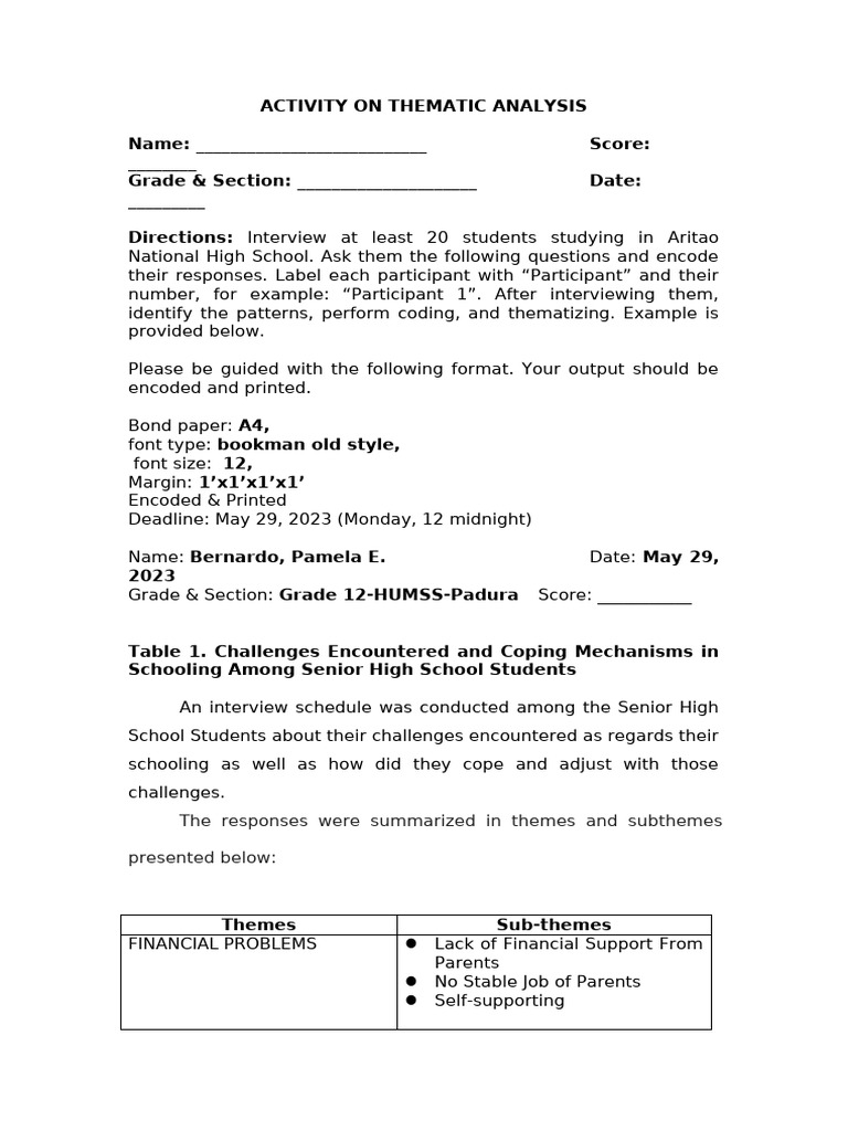 Thematic Analysis Activity Guide | PDF