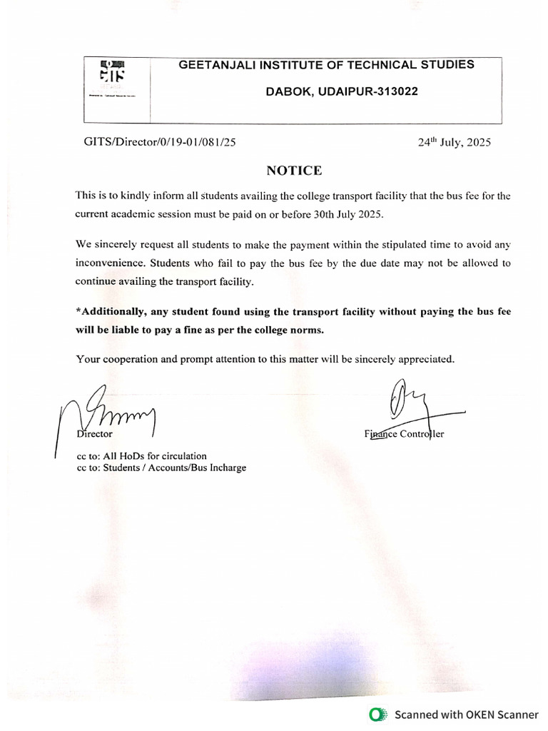 Notice Bus Fees | PDF