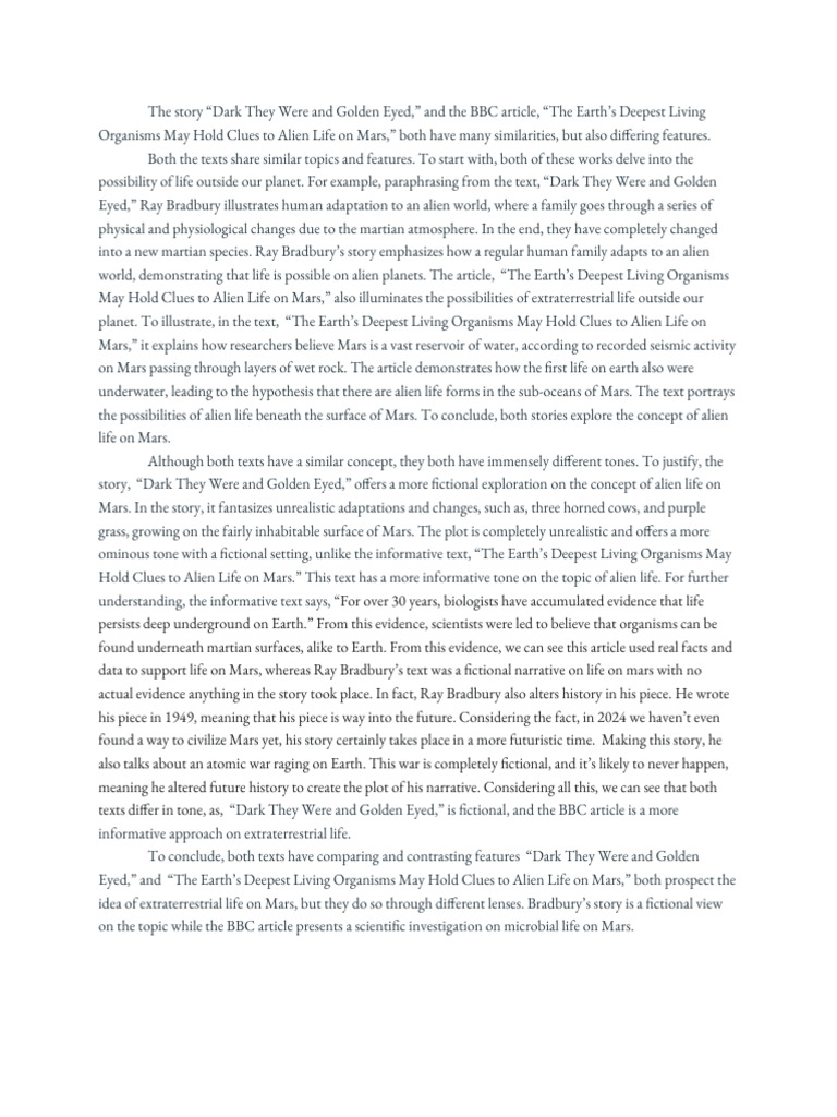 Dark They Were Golden Eyed Comparison Paragraph | PDF ...