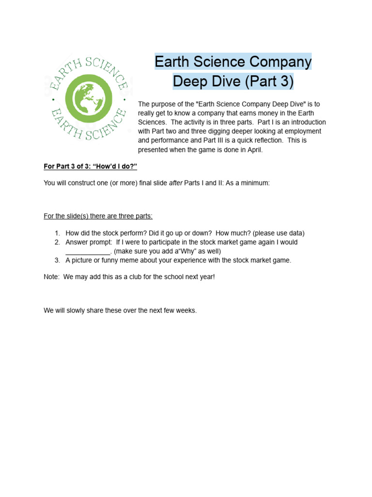 Earth Science Company Deep Dive (Part 3) | PDF