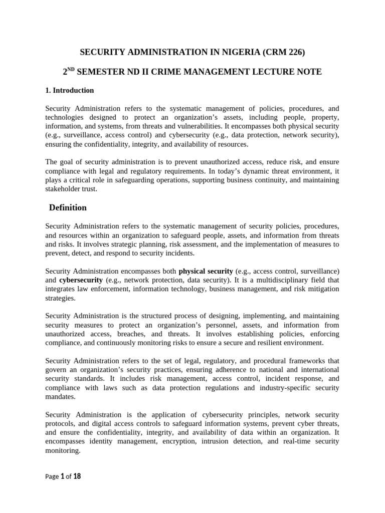 Security Administration Overview in Nigeria | PDF | Computer Security ...