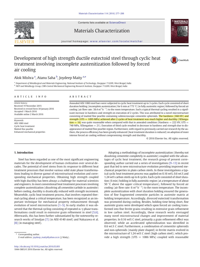 Materials Characterization: Alok Mishra, Atanu Saha, Joydeep Maity ...