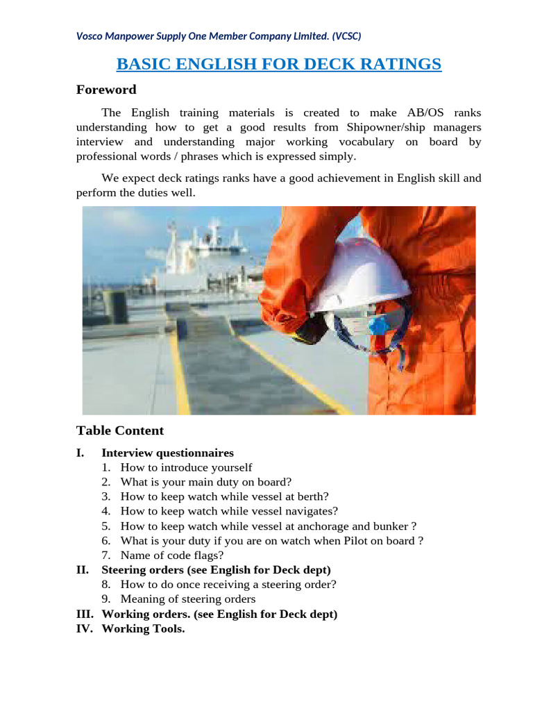 Basic English For Deck Ratings | PDF