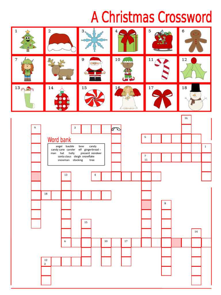 A Christmas Crossword With Word Bank Crosswords Fun Activities Games ...