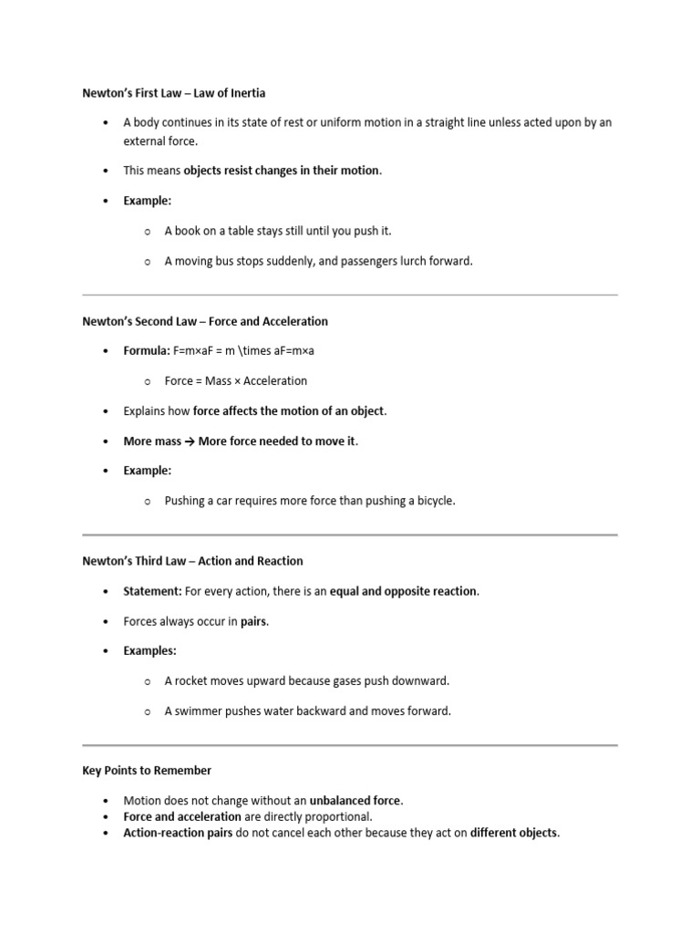 Class Notes - Newton's Laws of Motion (Physics) | PDF