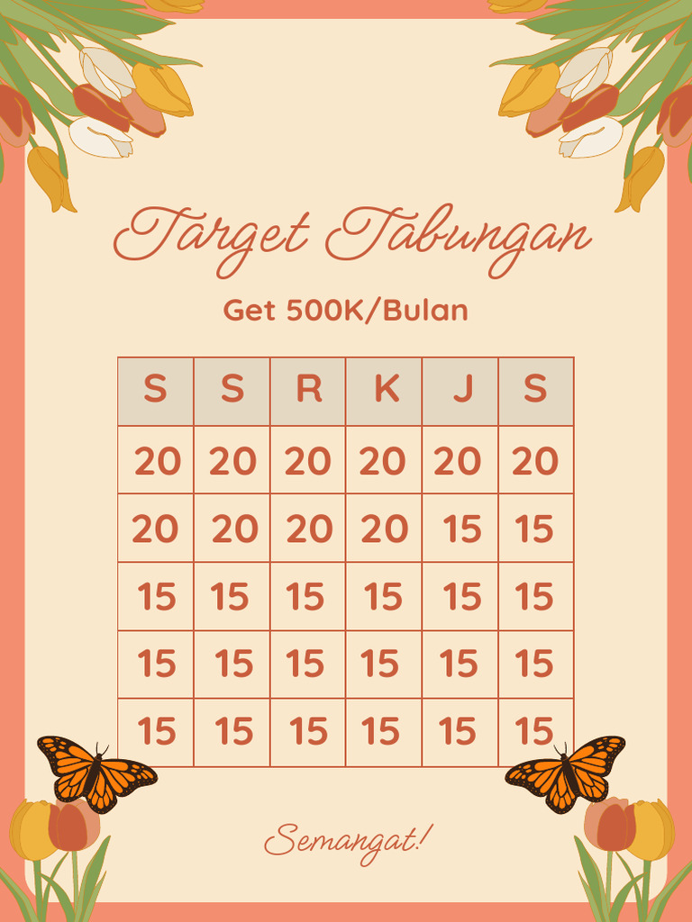 Coklat Pastel Bunga Kupu-Kupu Simpel Lucu Minimalis Tabel Target ...