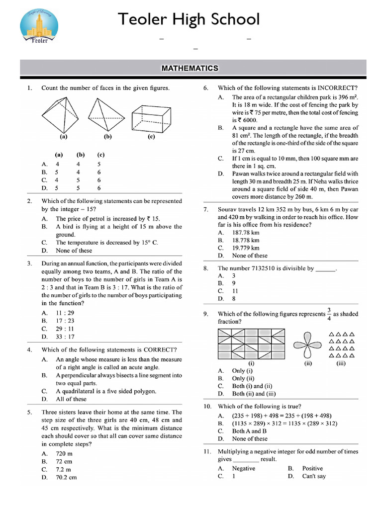 Grade VI - IMO Level 2 Practice Test - 2 | PDF