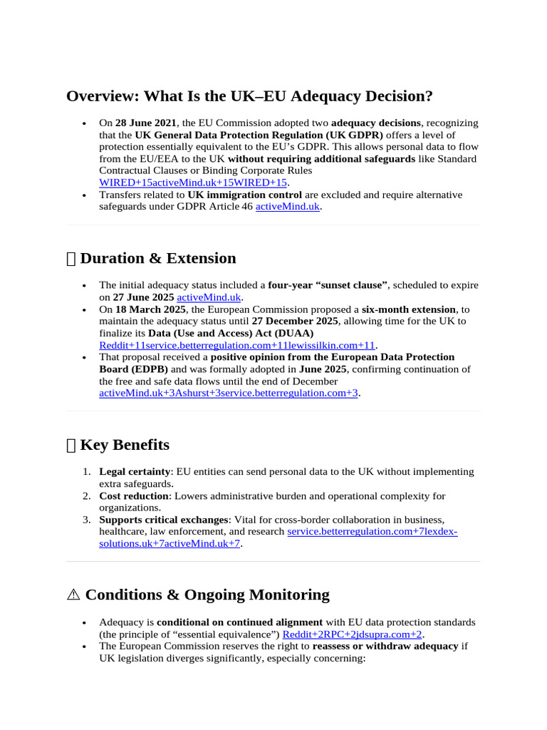 Overview of the UK–EU Adequacy Decision | PDF | Information Privacy ...