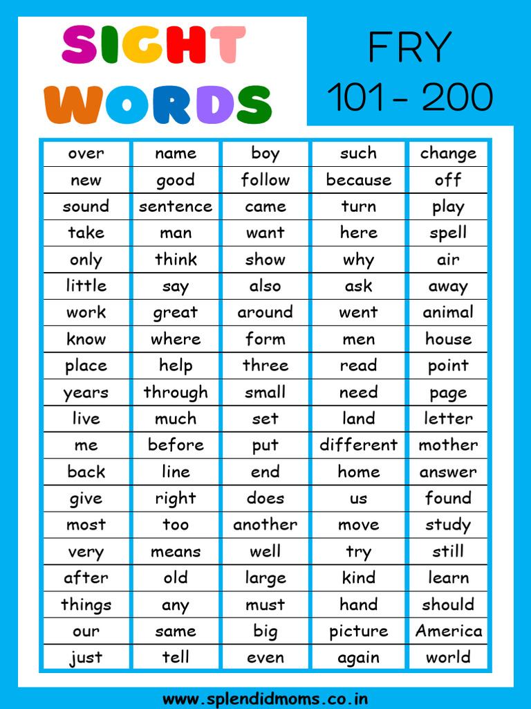 FRY Sight Words 101 200 | PDF