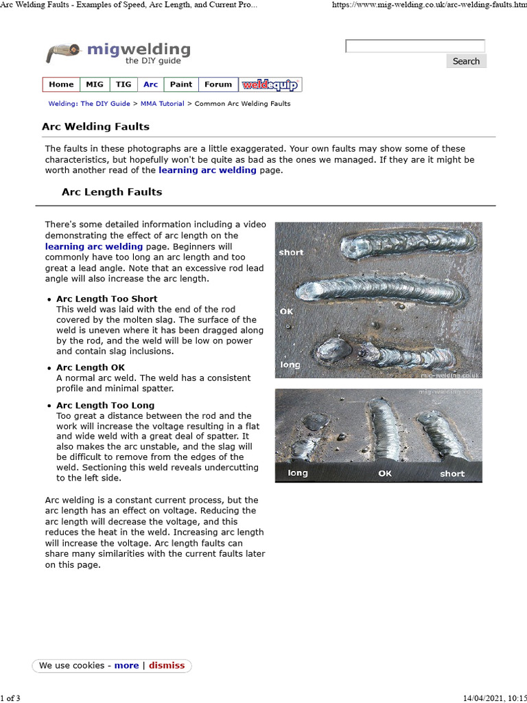 Arc Welding Faults - Examples of Speed, Arc Length, and Current ...