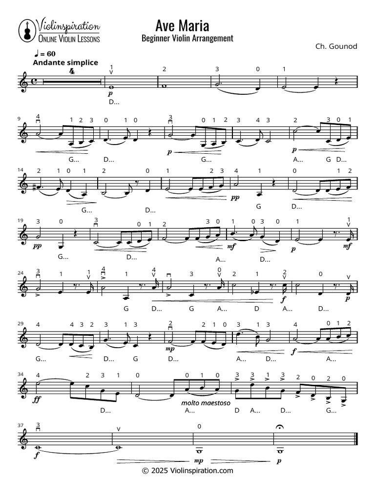 Gounod's Ave Maria for Beginner Violin | PDF | Ave Maria (Bach/Gounod ...