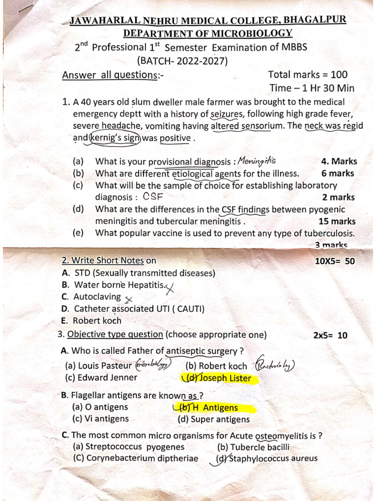Microbiology PYQ Internals | PDF