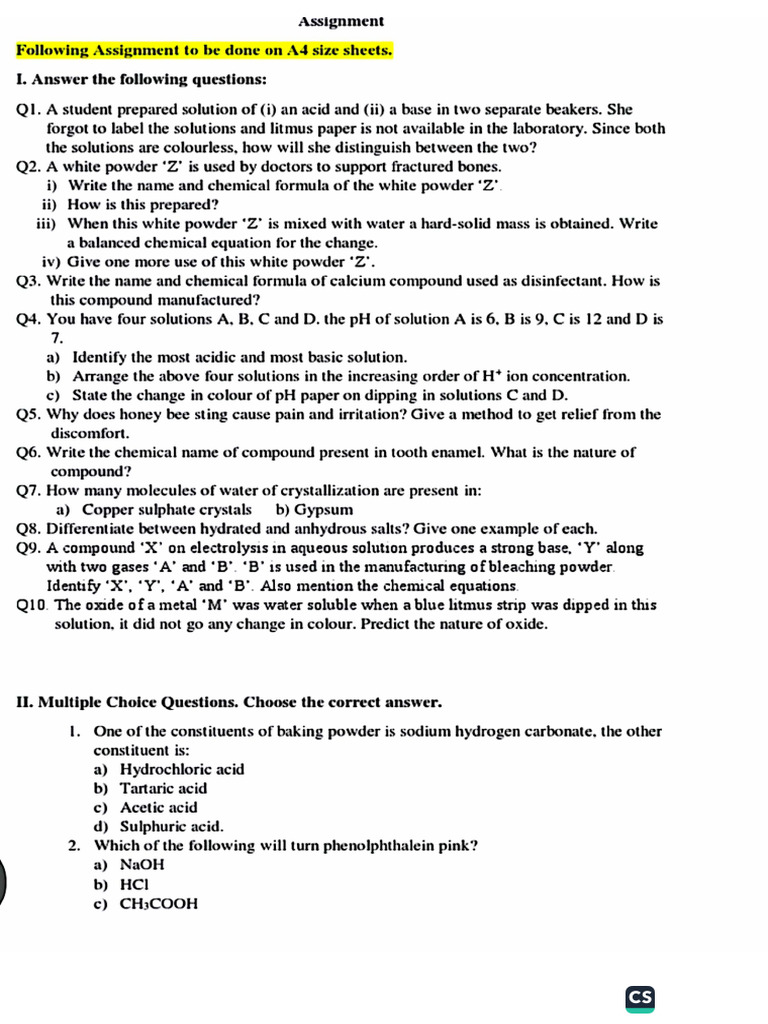 CH 2 Grade 10 Worksheet 2 | PDF