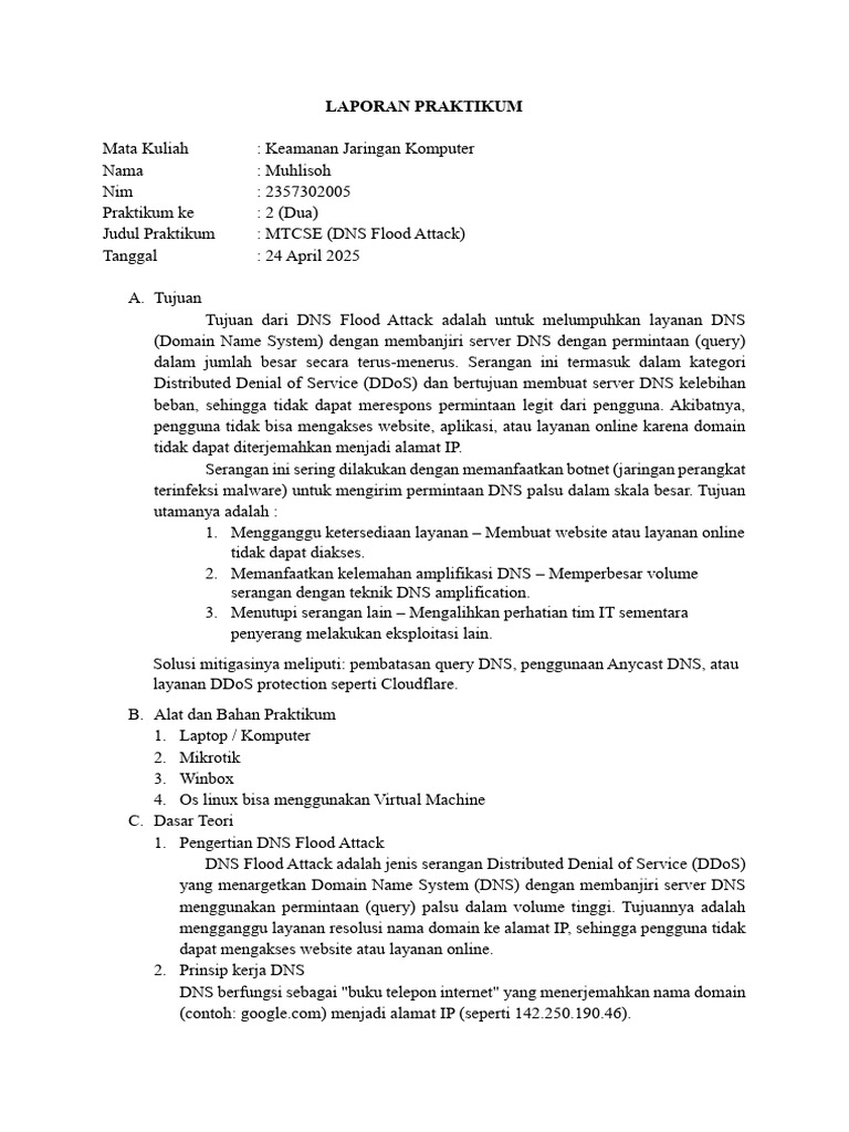 Analisis Serangan DNS Flood Attack | PDF