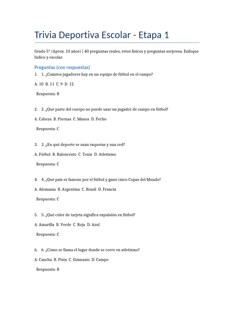 Trivia Deportiva Etapa 1 Reales | PDF | Asociación de Futbol | Deportes
