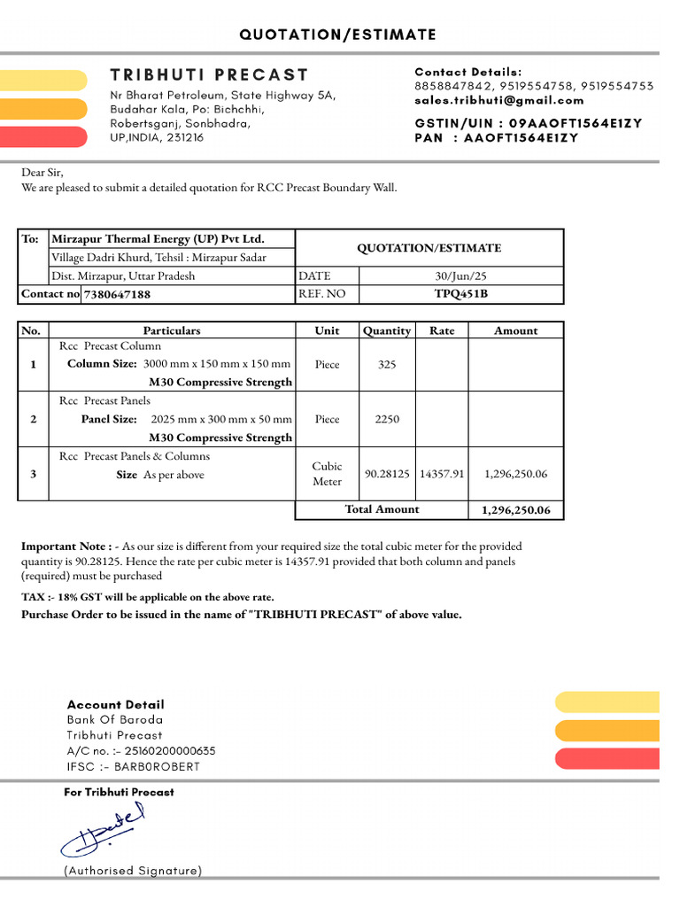 Quotation Tpq451b Mteuppl | PDF | Precast Concrete