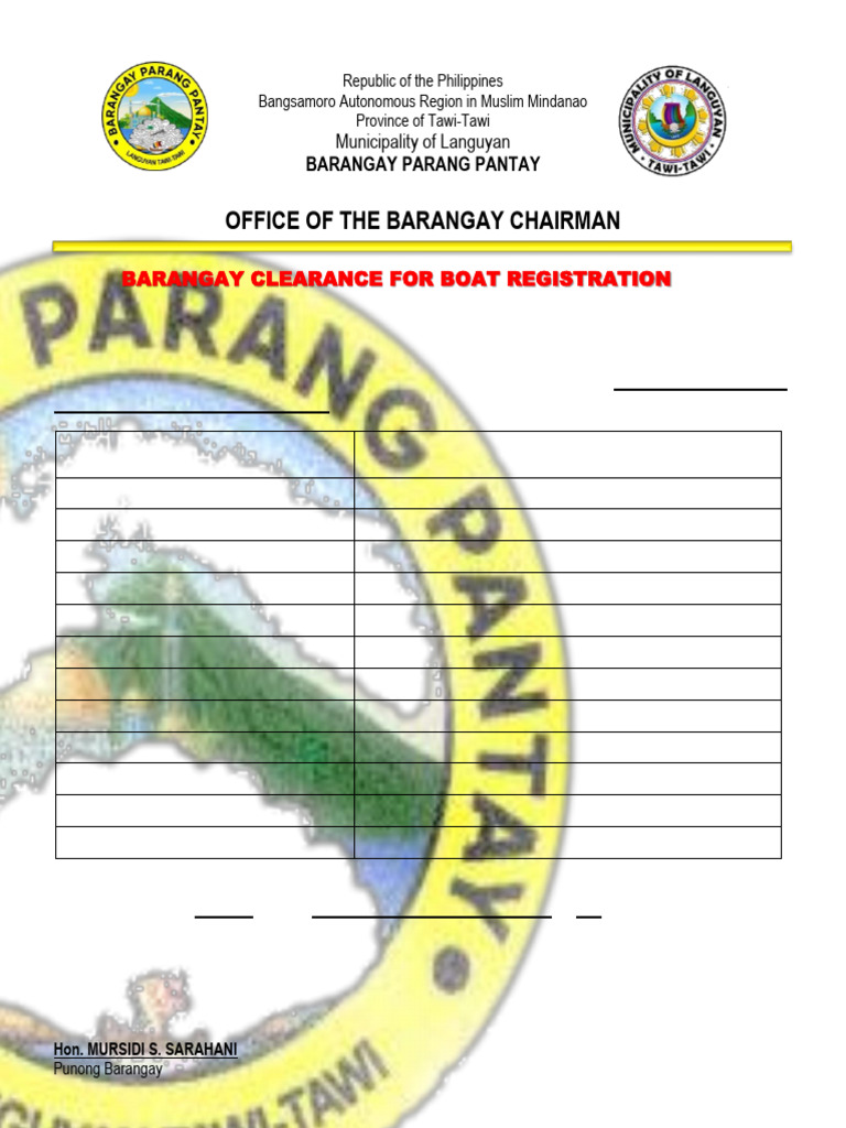 Barangay Clearance for Boat Registration | PDF