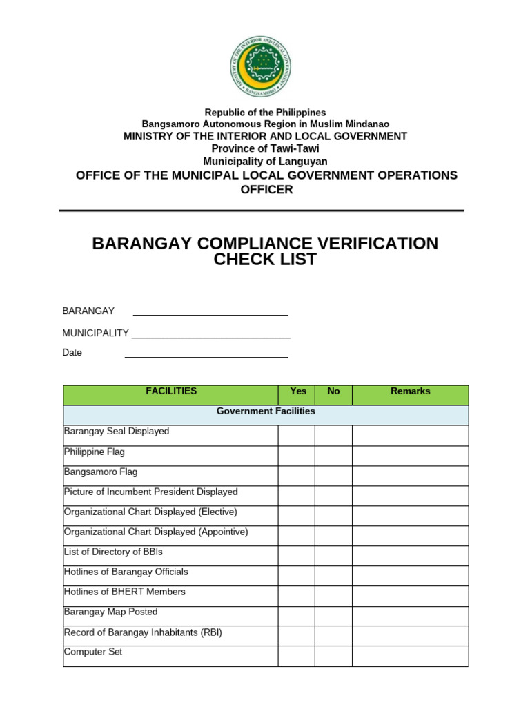 Barangay Compliance Verification Checklist | PDF