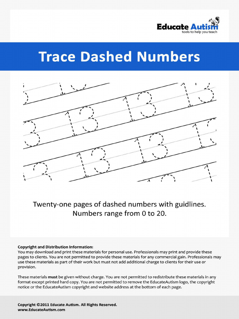 Trace Numbers Dashed - Educate Autism | PDF