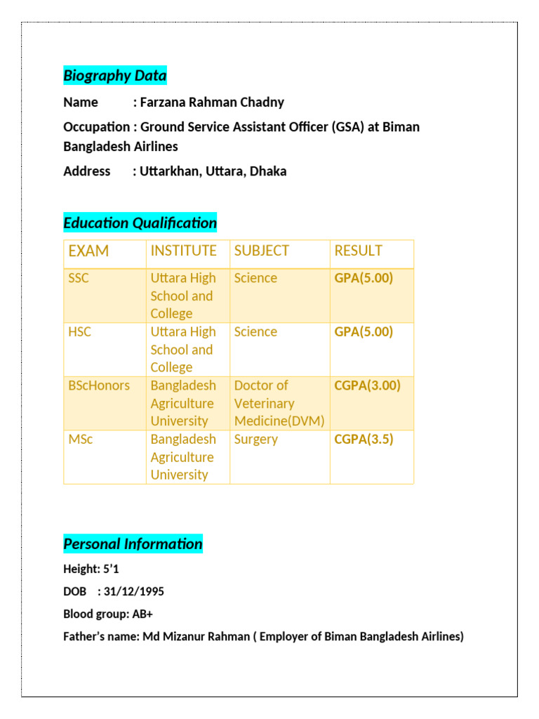 Mithila Rahman's Height and Bio | PDF