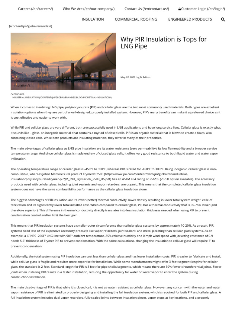 Advantages of PIR Insulation for LNG Pipes | PDF | Thermal Insulation ...