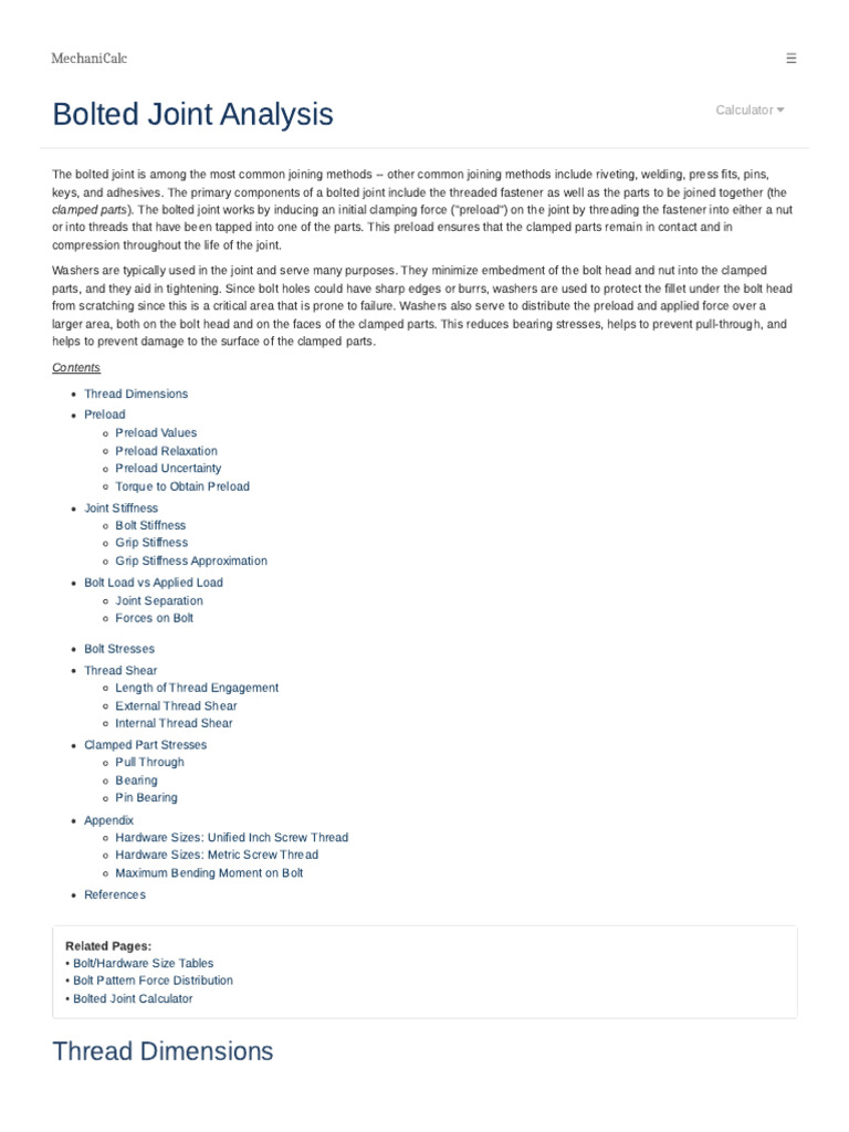 Bolted Joint Analysis - MechaniCalc | PDF | Screw | Mechanical Engineering