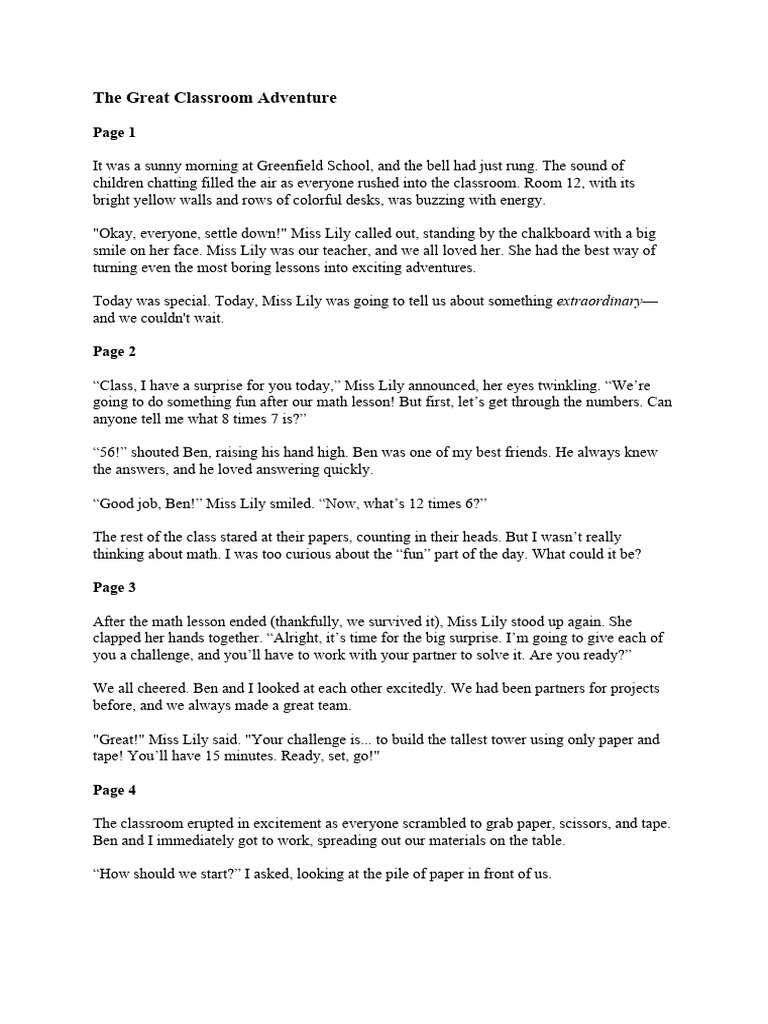 The Great Classroom Adventure | PDF | Classroom