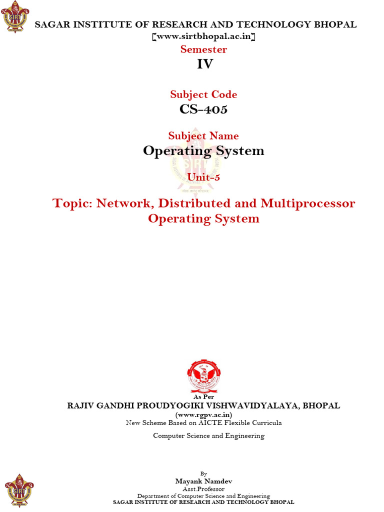 Unit 5 OS (Network, Distribuited and Multiprocessor Operating System) RGPV | PDF | Operating ...