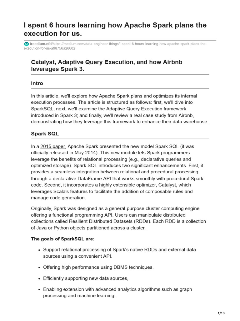 Freedium - Cfd-I Spent 6 Hours Learning How Apache Spark Plans The Execution For Us | PDF ...