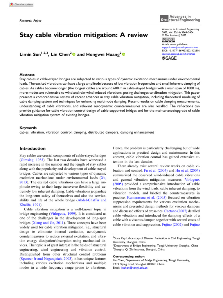 Stay Cable Vibration Mitigation Review | PDF | Damping | Mechanics