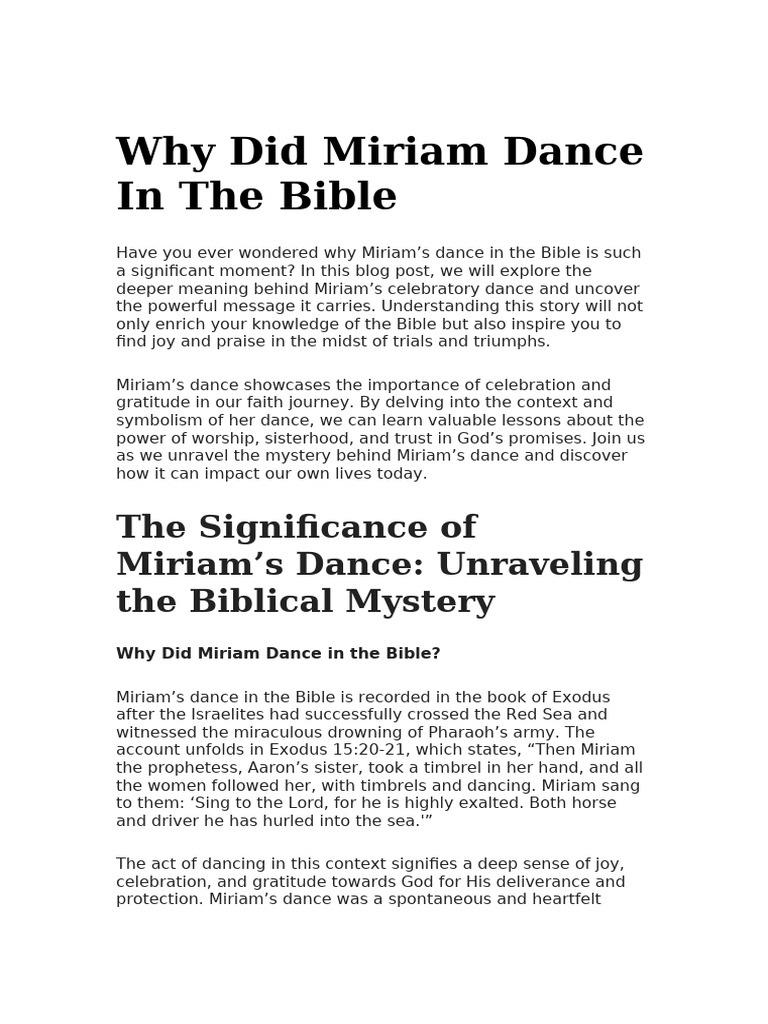 Why Did Miriam Dance in The Bible | PDF | Miriam | The Exodus