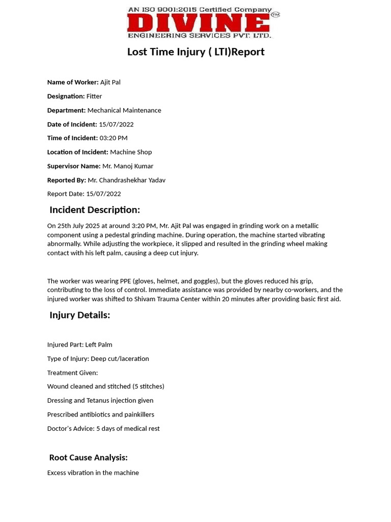 Lost Time Injury | PDF