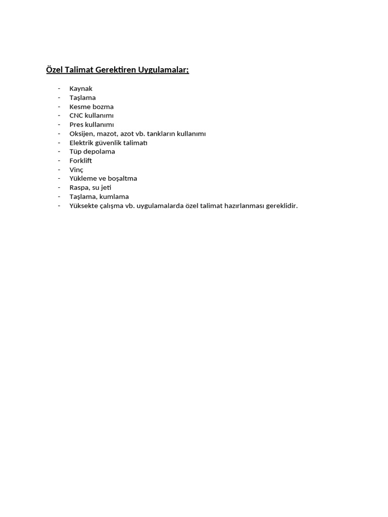 Özel Talimat Gerektiren Uygulamalar | PDF