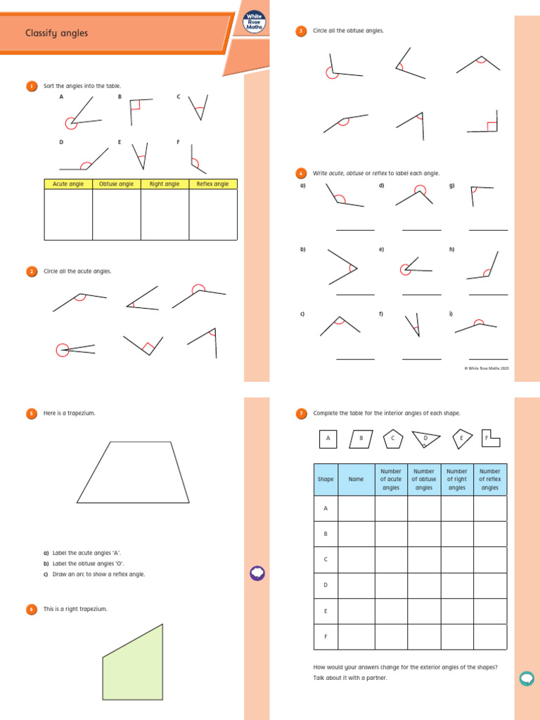Y7 Summer Block 1 WO4 Classify Angles 2020 | PDF | Angle | Geometric Shapes