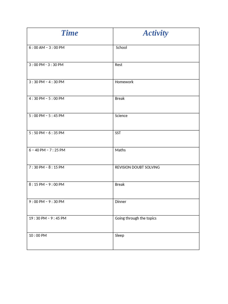 Half Yearly Time Table | PDF