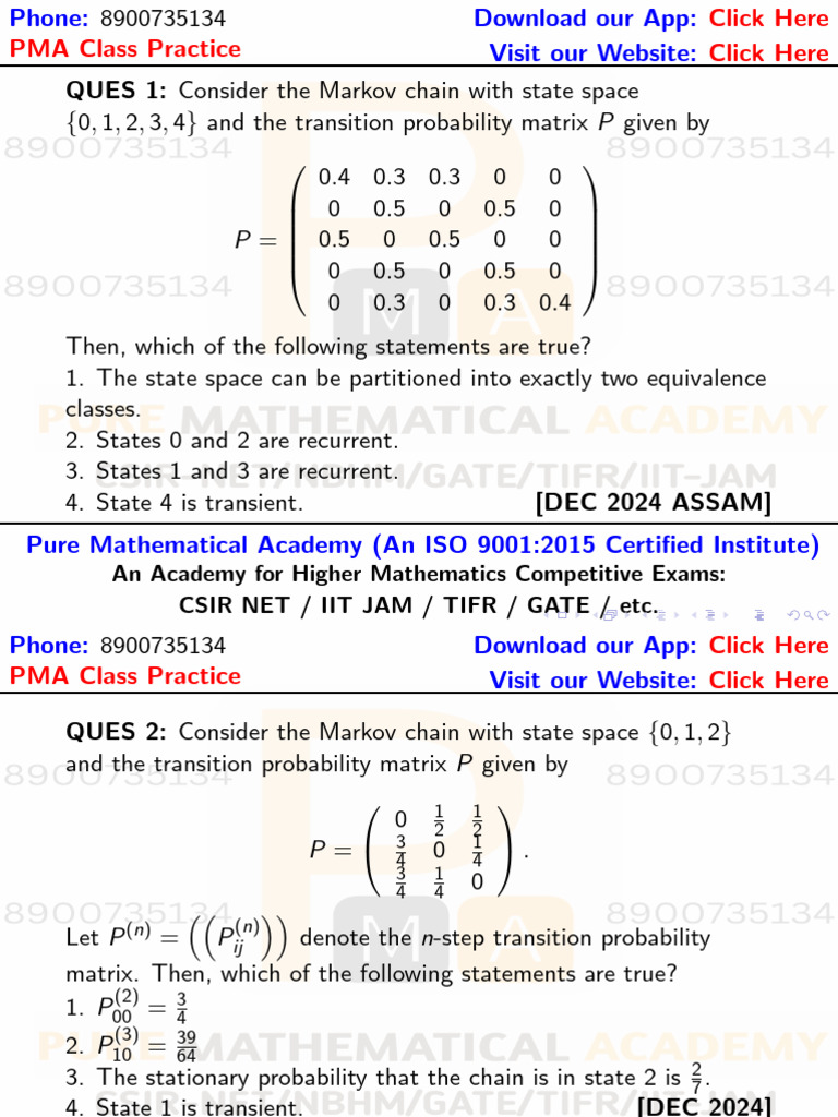 Marcov Chain Last 6 Years - Pure Mathematical Academy | PDF | Markov Chain | Probability Theory