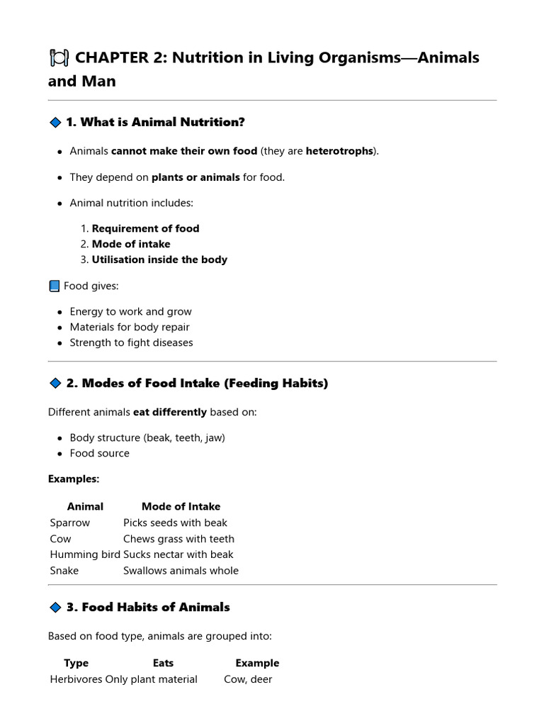 Cbse Class Vii Science CH2 Nutrition in Living Organisms - Animals | PDF | Digestion | Foods