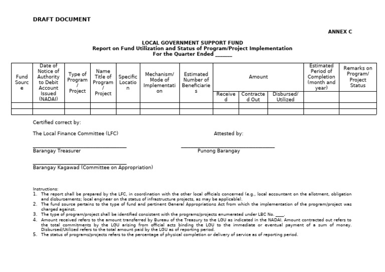 Barangay Fund Utilization Report Template | PDF