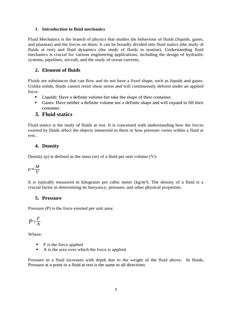 Fluid Mechanics Fundamentals Explained | PDF | Pressure | Fluid