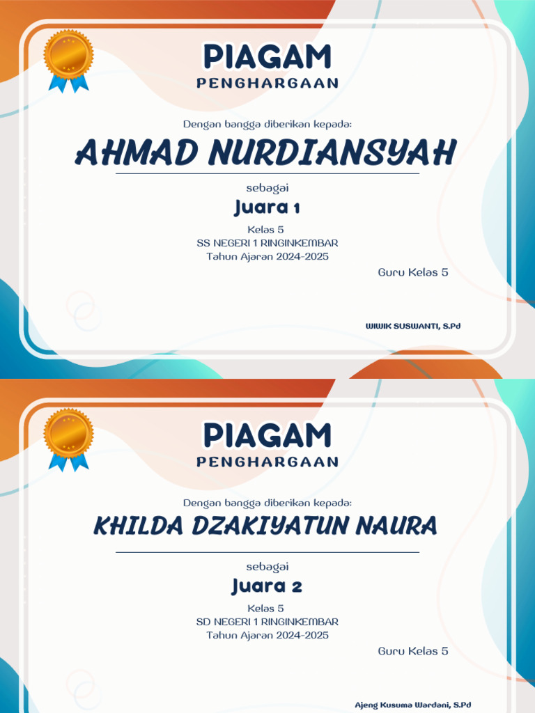 Piagam Siswa | PDF
