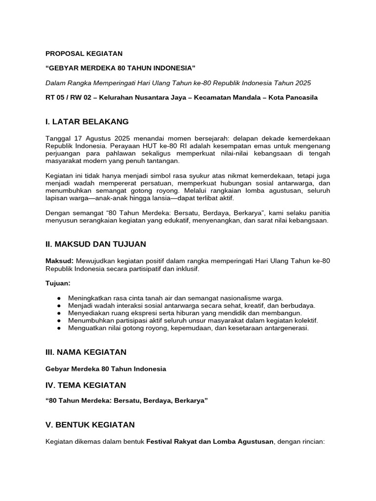 RT - Proposal Kegiatan Gebyar Hut Ke-80 Ri | PDF