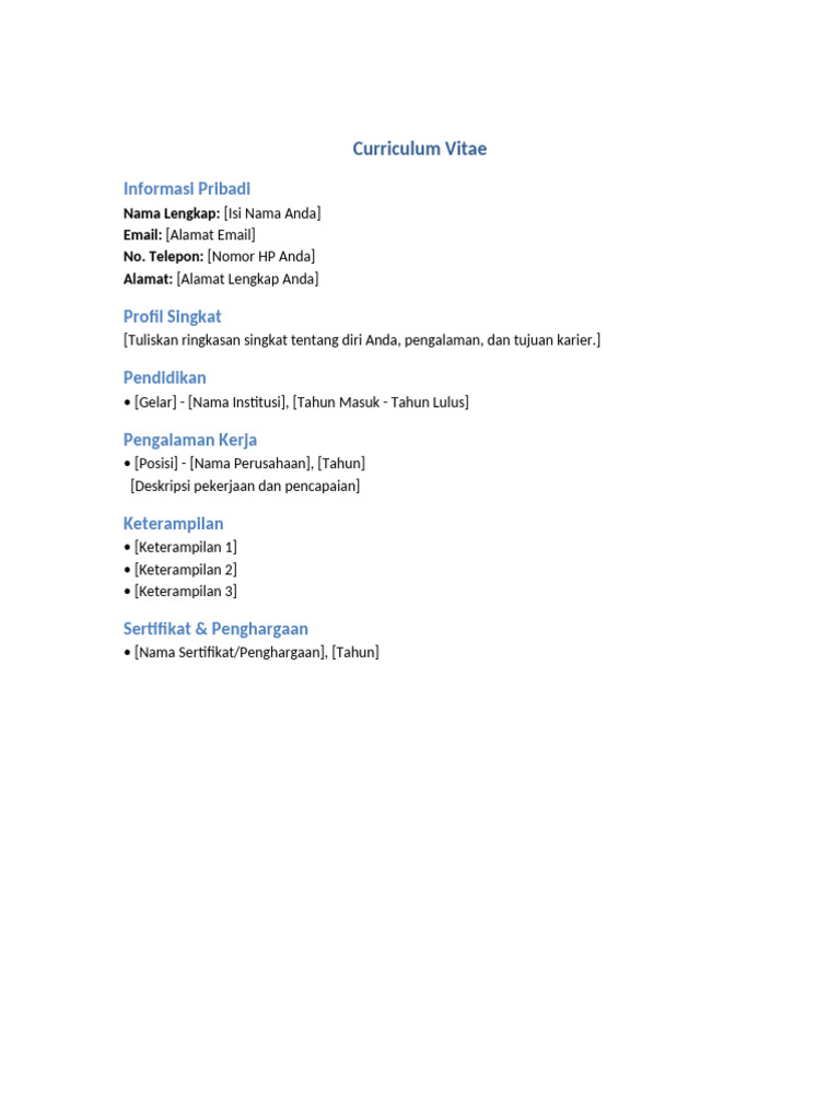 Template CV Kosong | PDF