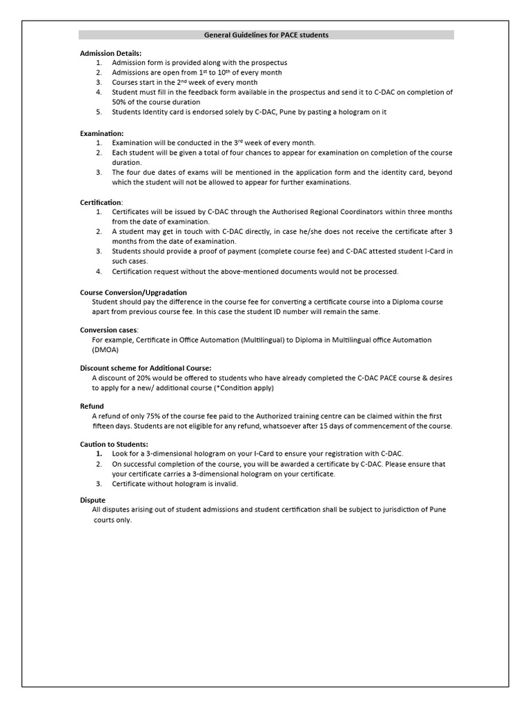 C-DAC PACE Admission and Course Guidelines | PDF | Security | Computer ...