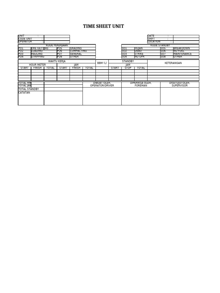 Nota Time Sheet Unit | PDF
