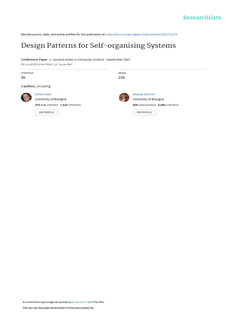Design Patterns for Self-Organising Systems | PDF | Information | Self ...